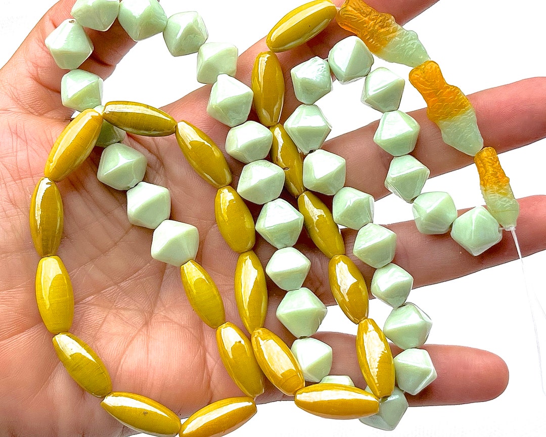 SUPPLY: 32 Strand of Mixed Shape Luster Glass Beads Assorted Shapes ...