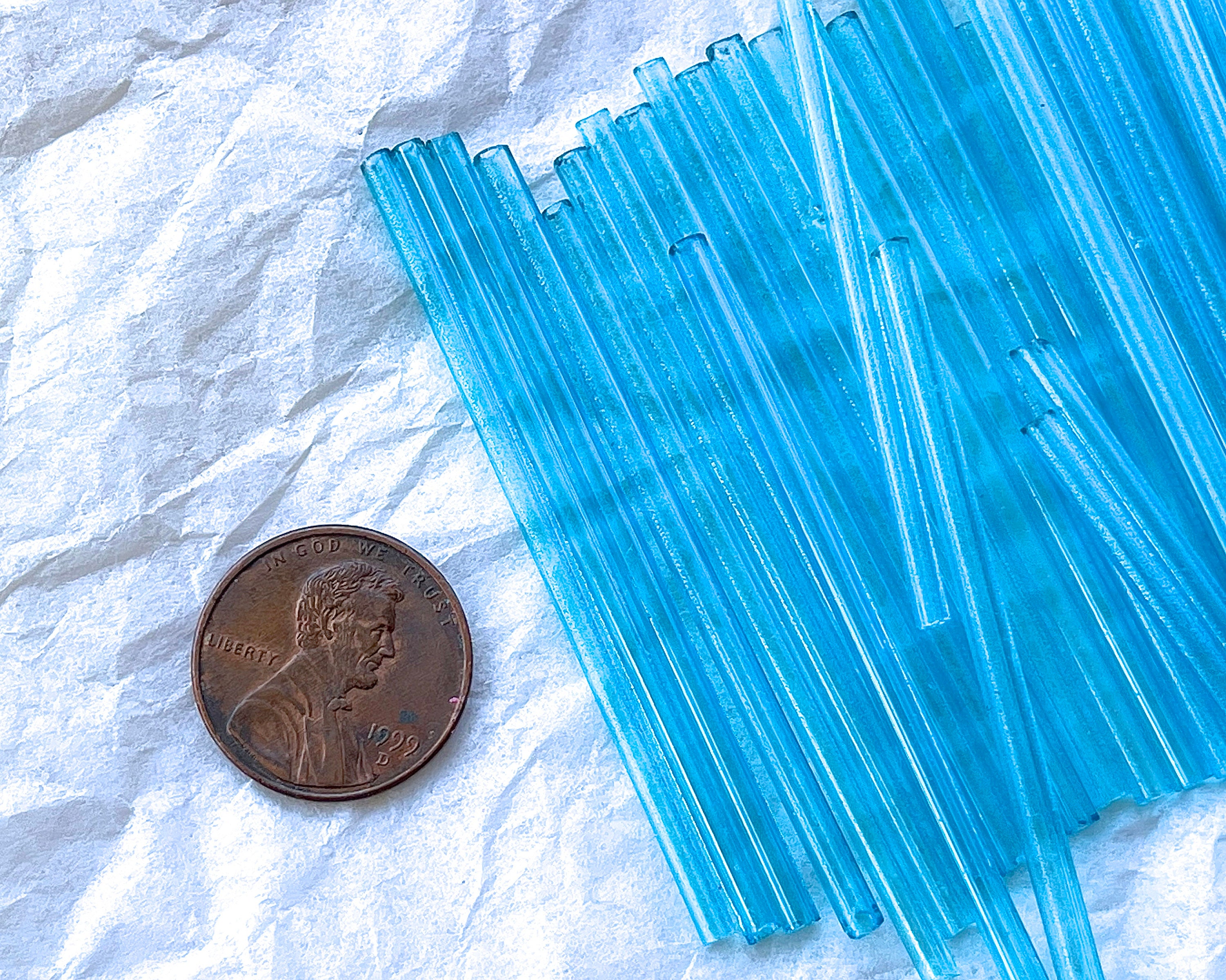 VINTAGE: 1980s - 40pcs - Rare Long Aqua Glass Bugle Beads - Retro Tube ...
