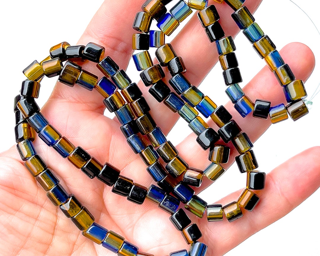 VINTAGE: 24 Mixed Cane Glass Bead Strand Aged Cane Beads Unique Beads ...