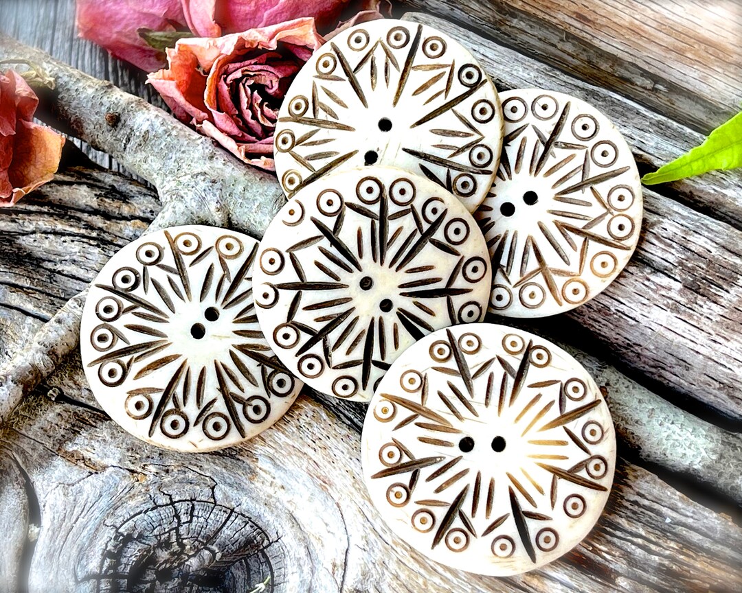 VINTAGE: 2pcs - HUGE Hand Carved Bone Buttons - Natural Buttons ...