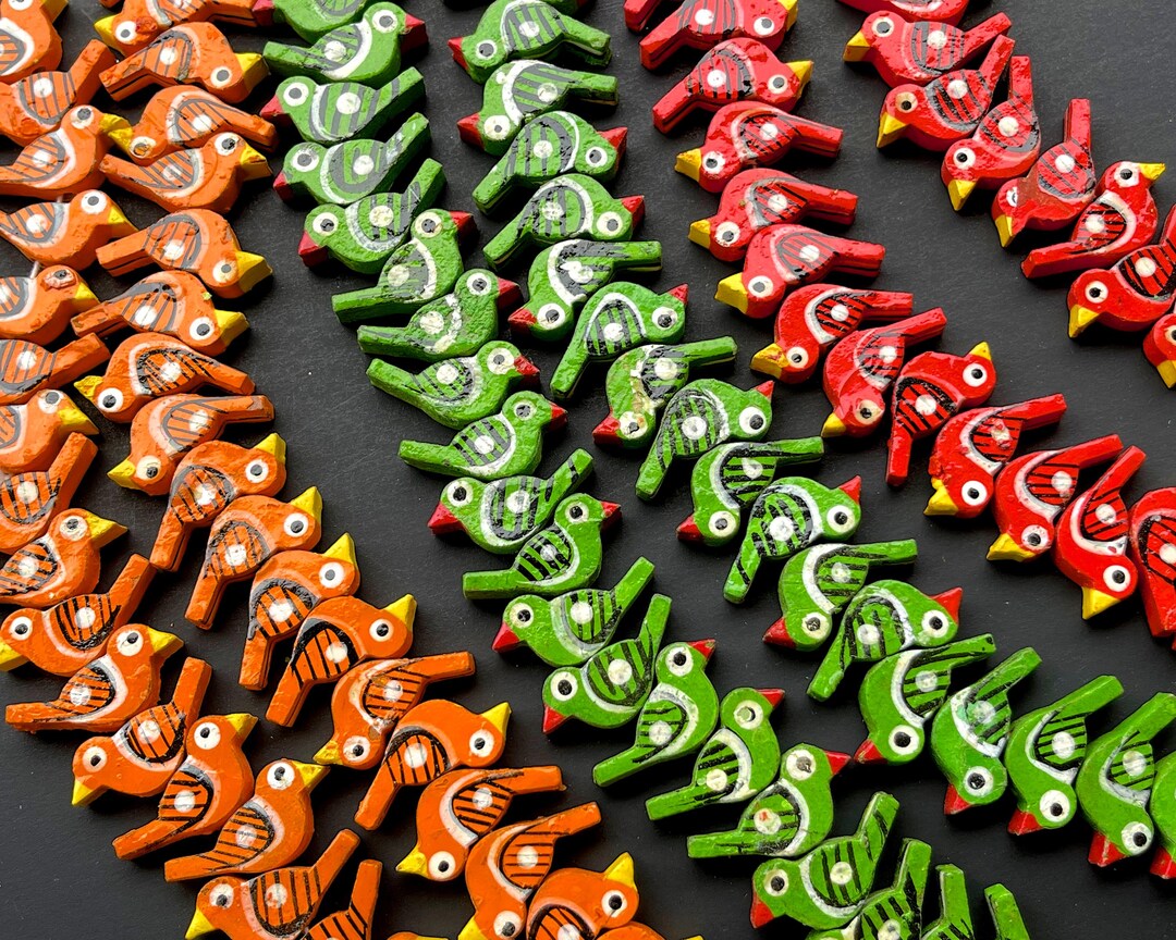 VINTAGE: 10pcs Carved Balsa Wooden Bird Beads From India - Basal Nirmal ...