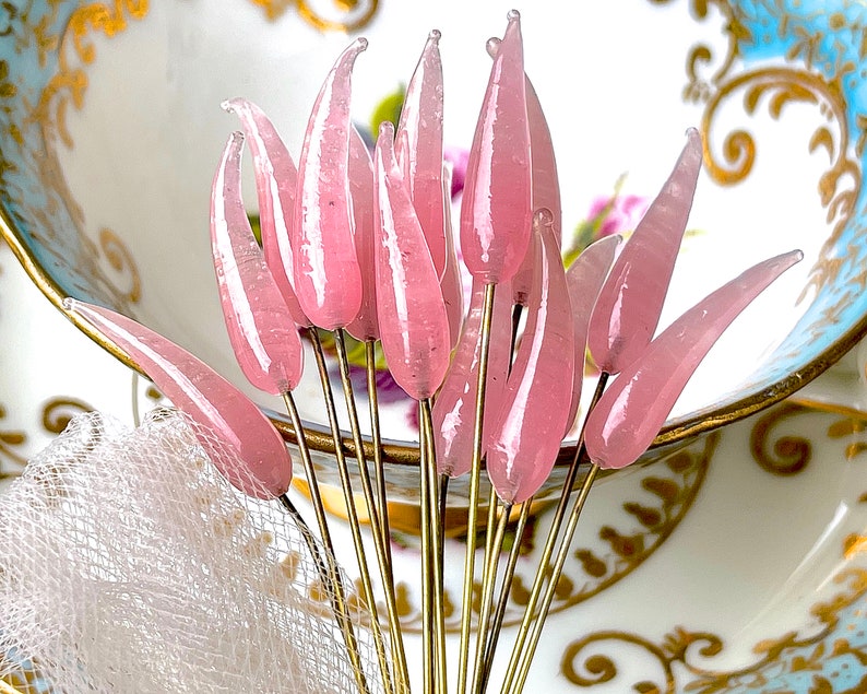 Rose Glass Headpins: Long Brass Wire, Ash Pink Flower Charms - Etsy