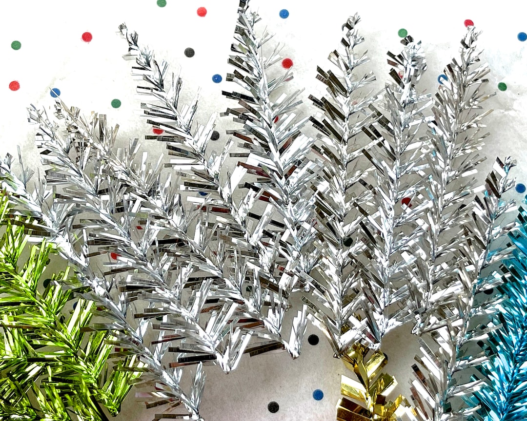 VINTAGE: 10pcs - Metallic Silver Chenille Tinsel Trees Stem Heads ...