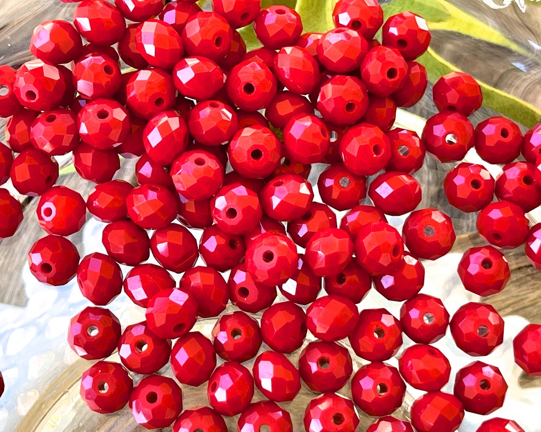 VINTAGE: 65pcs - Crystal Faceted Red Glass Beads - Sparkling Red ...