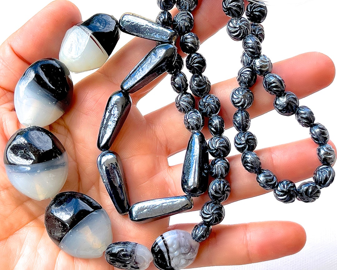SUPPLY: 24" Strand of Mixed Shape Luster Glass Beads - Assorted Shapes ...