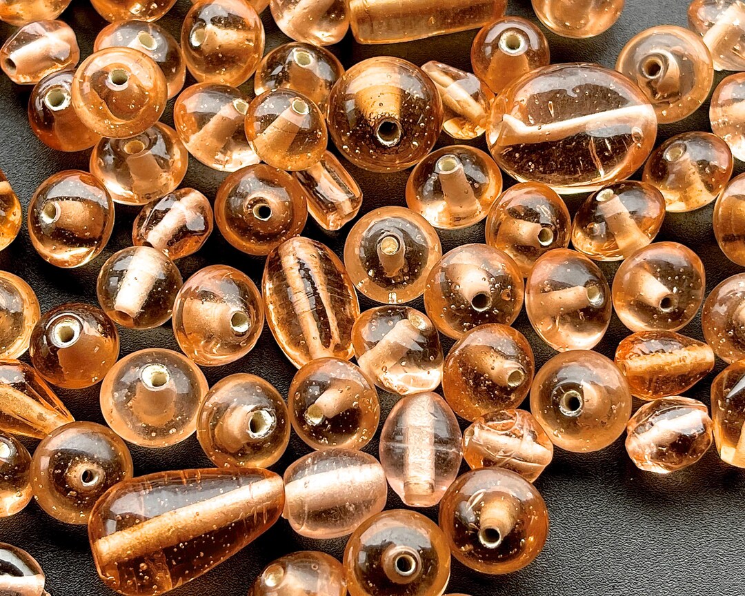 VINTAGE: 50pcs - Mixed Pale Tea Rose Peach Glass Beads - Mixed Glass ...