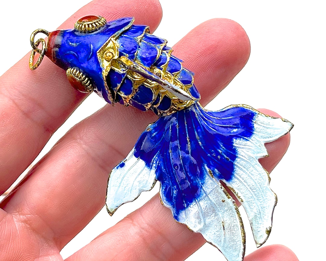 VINTAGE: Articulated Enameled Fish Pendent - Cloisonne Blue Fish ...