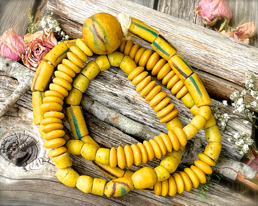 VINTAGE: Large African Sand Cast Glass Bead Strand - Trade Beads ...