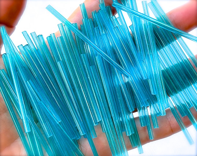 VINTAGE: 1980s - 40pcs - Rare Long Aqua Glass Bugle Beads - Retro Tube ...