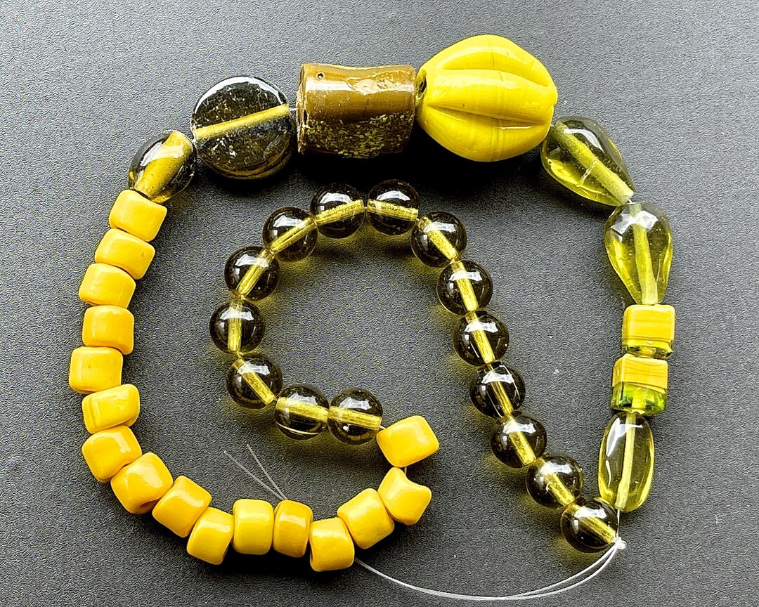 VINTAGE: Unique Glass Bead Strand - Furnace Crafted - Jewelry Beads ...