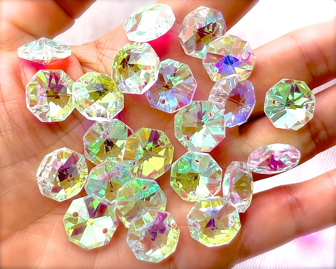SUPPLY: 33pcs - Octagonal Crystal Glass Chandelier Beads 2 Hole Lamp ...