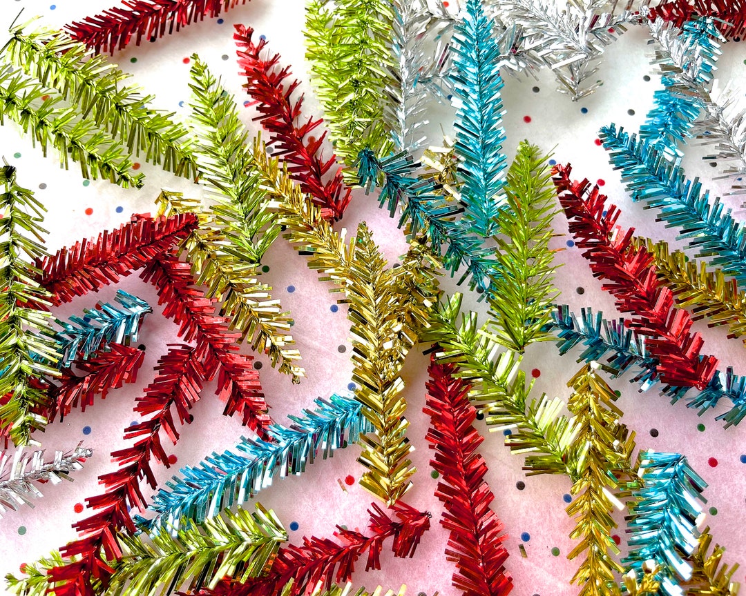VINTAGE: 10pcs - Metallic Chenille Tinsel Trees Stem Heads Christmas ...