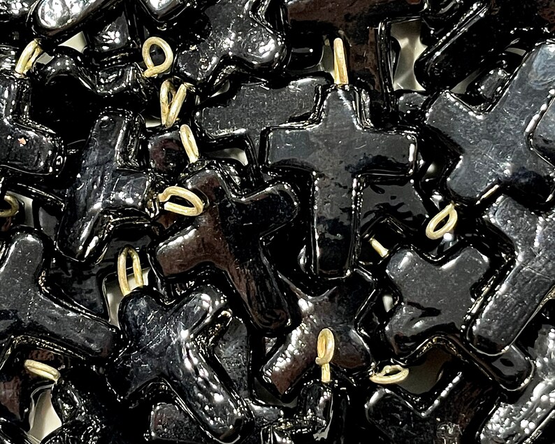 SUPPLY: 8pcs Large Black Glass Cross Charms Pendants | Etsy