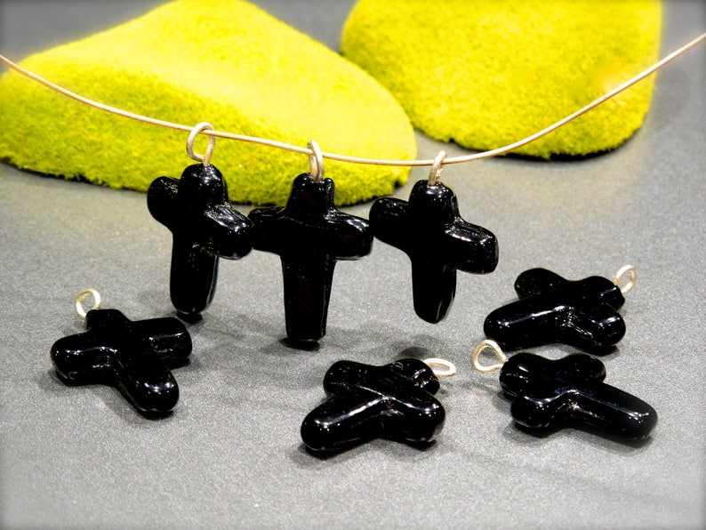 SUPPLY: 8pcs Large Black Glass Cross Charms Pendants - Etsy