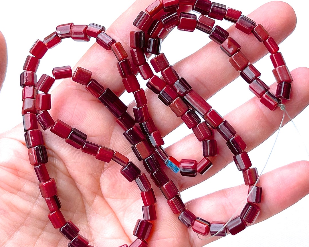 VINTAGE: 24" Mixed Cane Glass Bead Strand - Aged Cane Beads - Unique ...