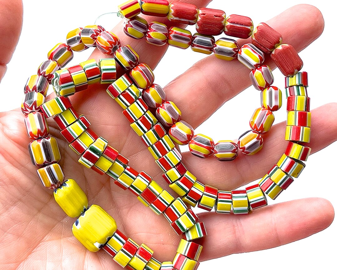 VINTAGE: 22" Mix Layer Chevron Glass Bead Strand - Aged Beads ...