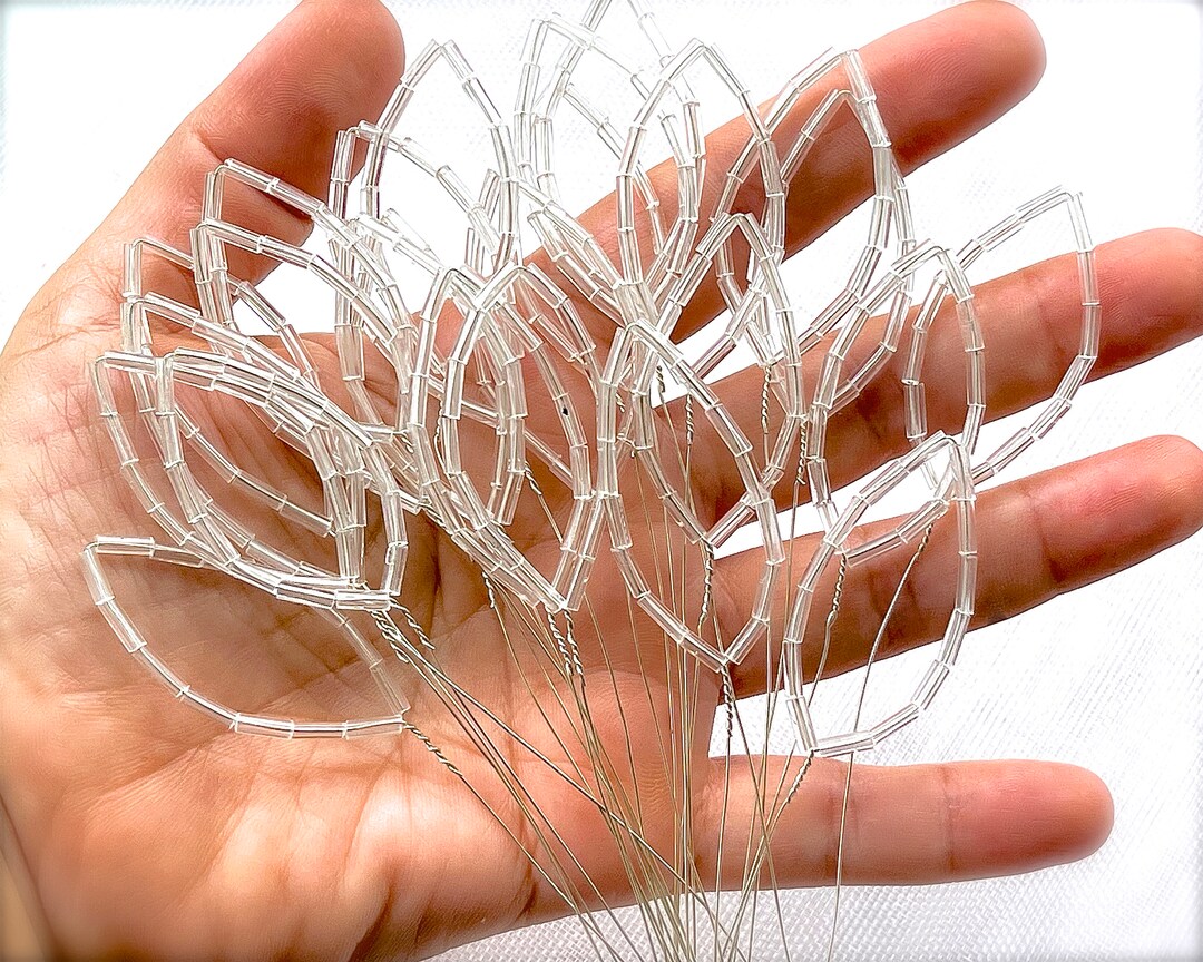 VINTAGE: 8pcs Beaded Leaf Stems Clear Buggle Bead Leaves Floral ...