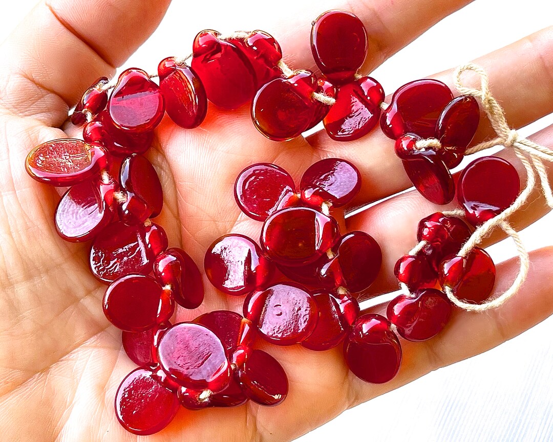 SUPPLY: 30pcs - Handcrafted Flat Red Glass Drops - Glass Drop Beads ...