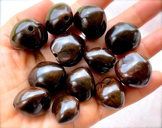 VINTAGE: 16pcs Large Kukui Nut Natural Beads - Brown Seed Beads ...