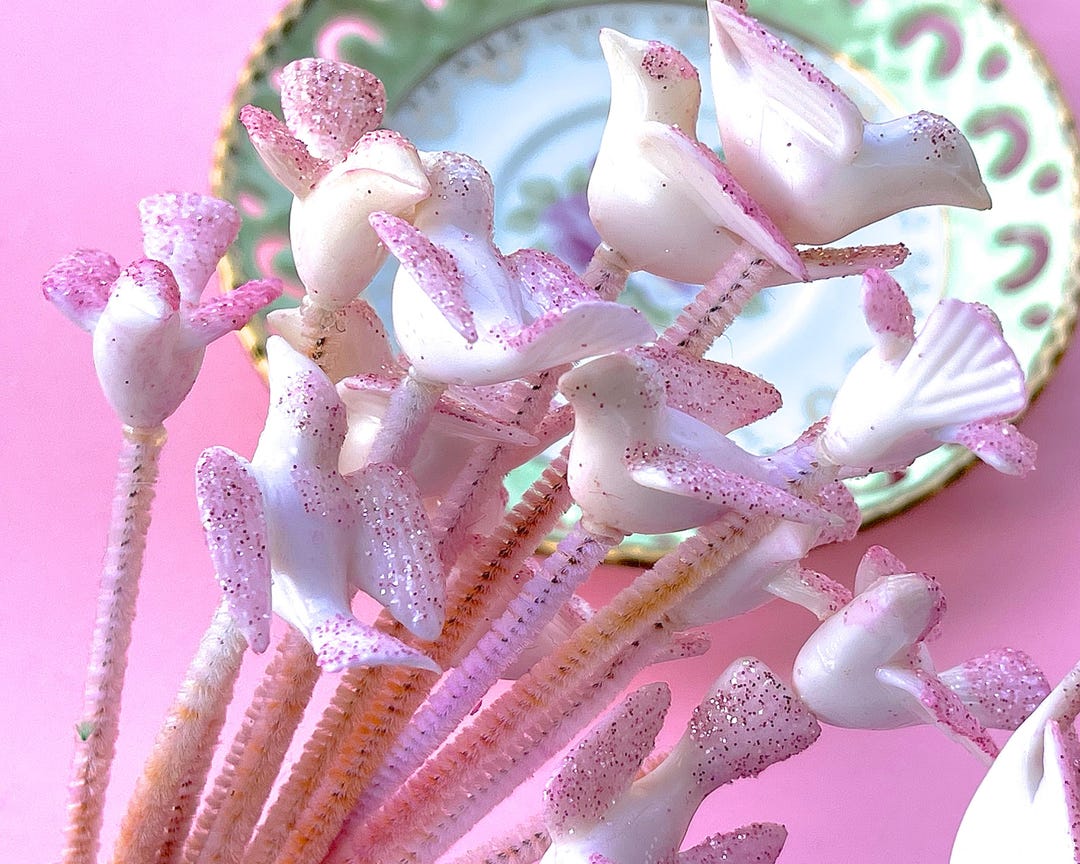 VINTAGE: 4pcs - Frosted Bird Picks - Dove Stem Picks - Flower ...