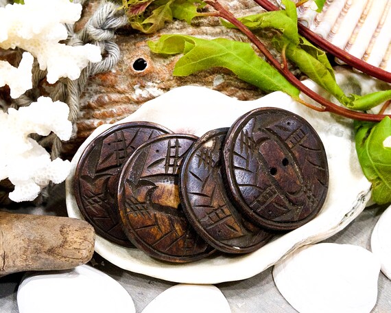 VINTAGE: Huge Hand Carved Rustic Bone Buttons Natural | Etsy
