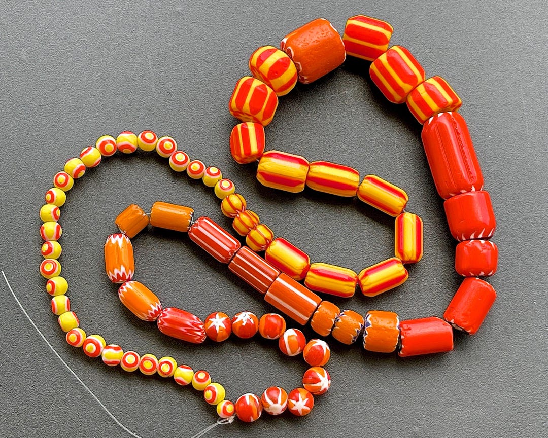VINTAGE: 20" Mix Layer Chevron and Cane Glass Bead Strand - Aged Beads ...