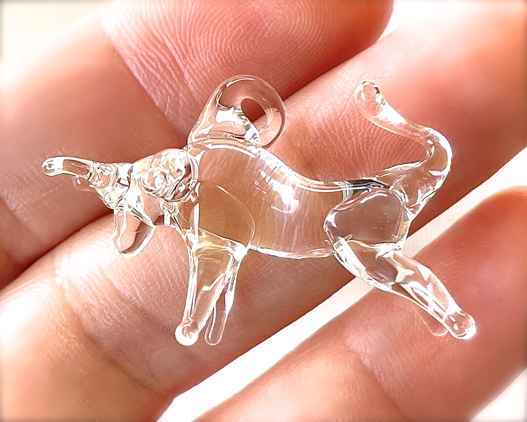 Vintage Mexican Tiny Glass Bull Pendant Handcrafted Lamp-work Clear ...