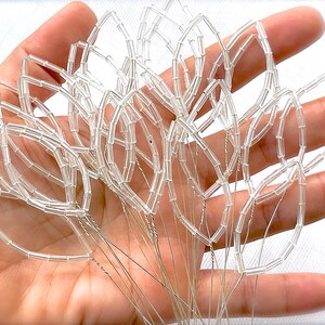 VINTAGE: 8pcs - Beaded Leaf Stems - Clear Buggle Bead Leaves - Floral ...