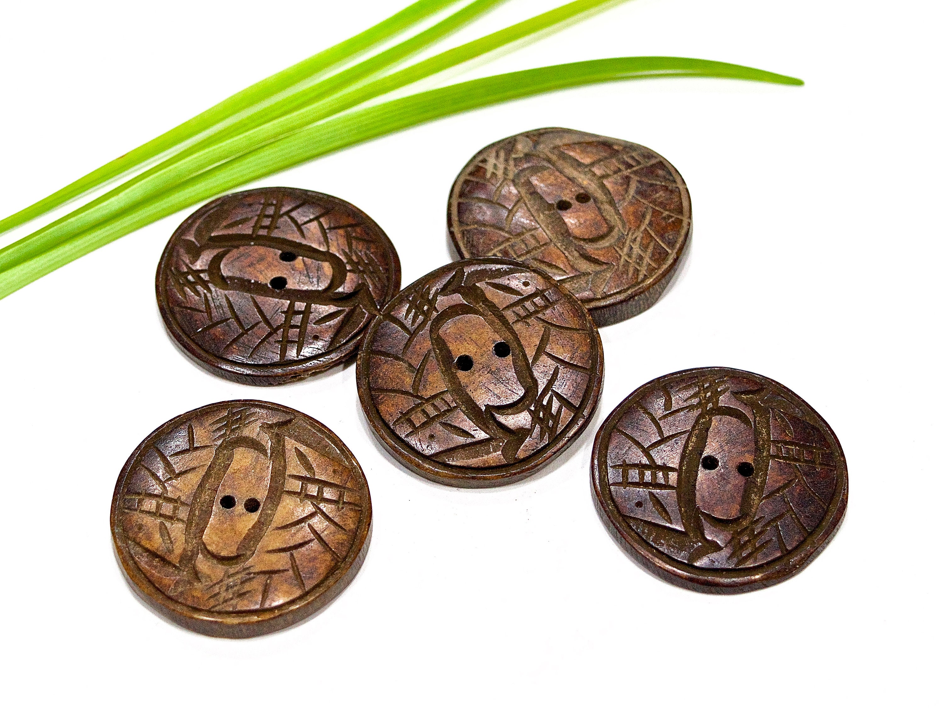 VINTAGE: Huge Hand Carved Rustic Bone Buttons Natural | Etsy