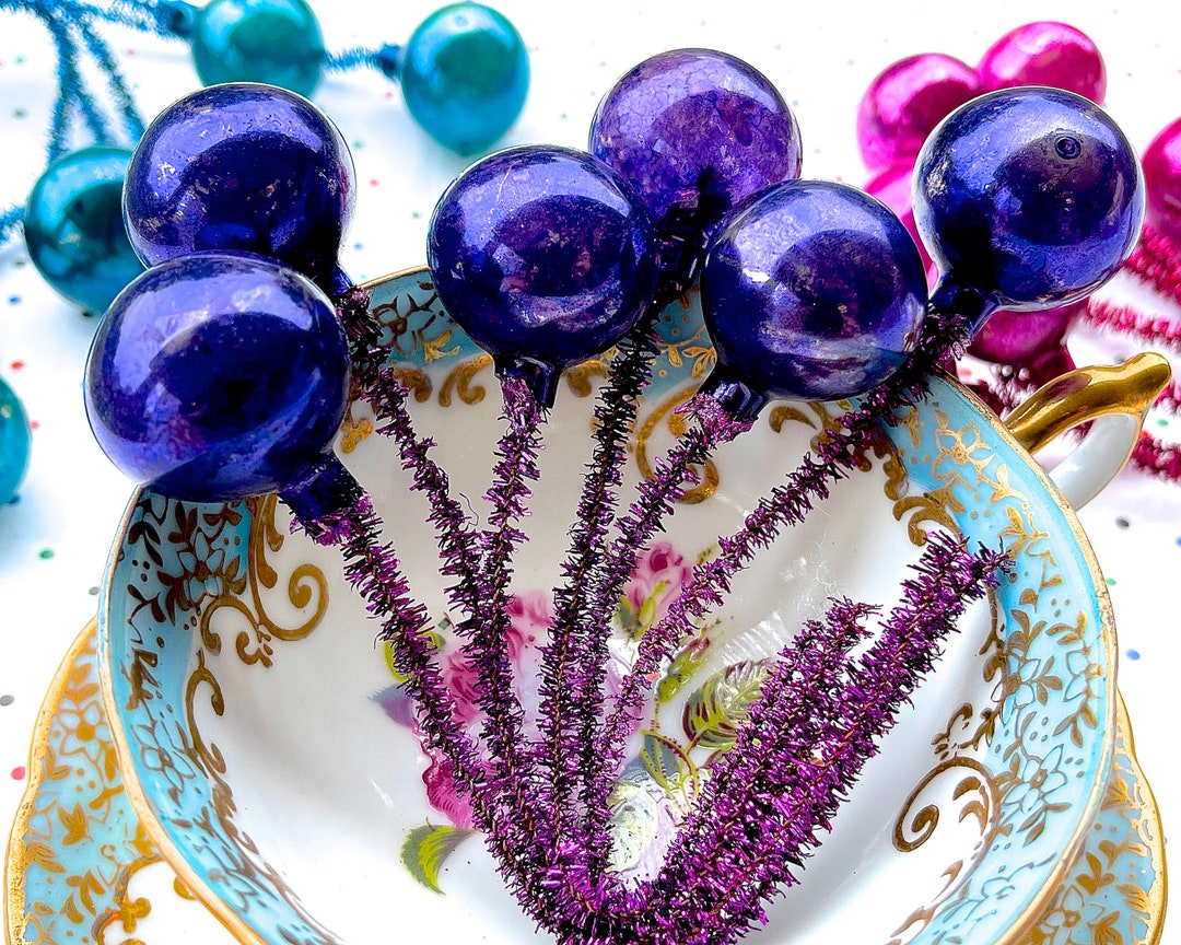 VINTAGE: 6pcs - Unique Hand Blown Purple Glass Ball Picks - Christmas ...