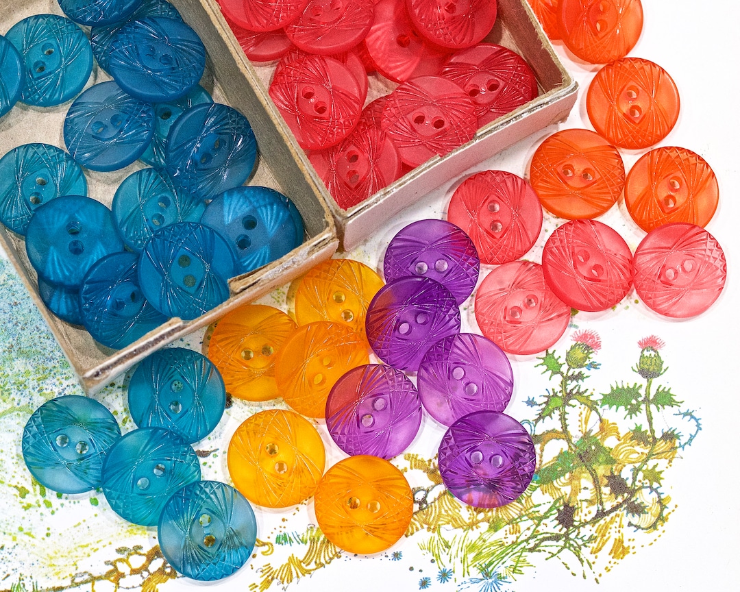 VINTAGE: 25pcs - Colorful Textured Lucite Acrylic Buttons - Crafts - Etsy
