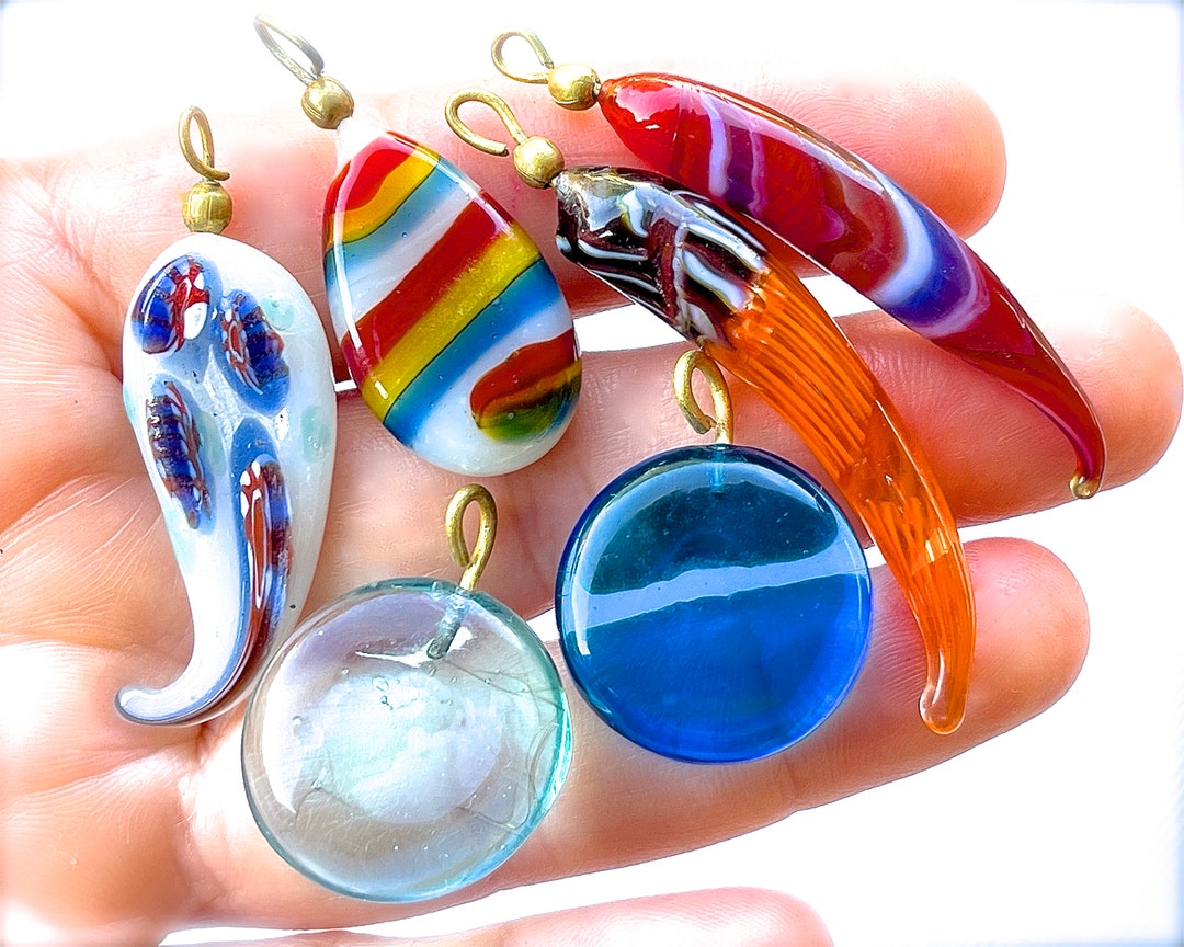 VINTAGE: 6pcs - Large Lamp Work Glass Charms - Jewelry Making ...