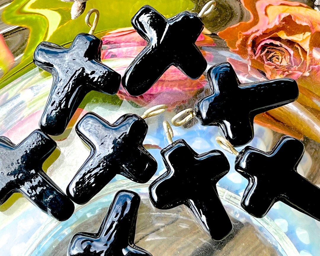 SUPPLY: 8pcs Large Black Glass Cross Charms Pendants - Etsy