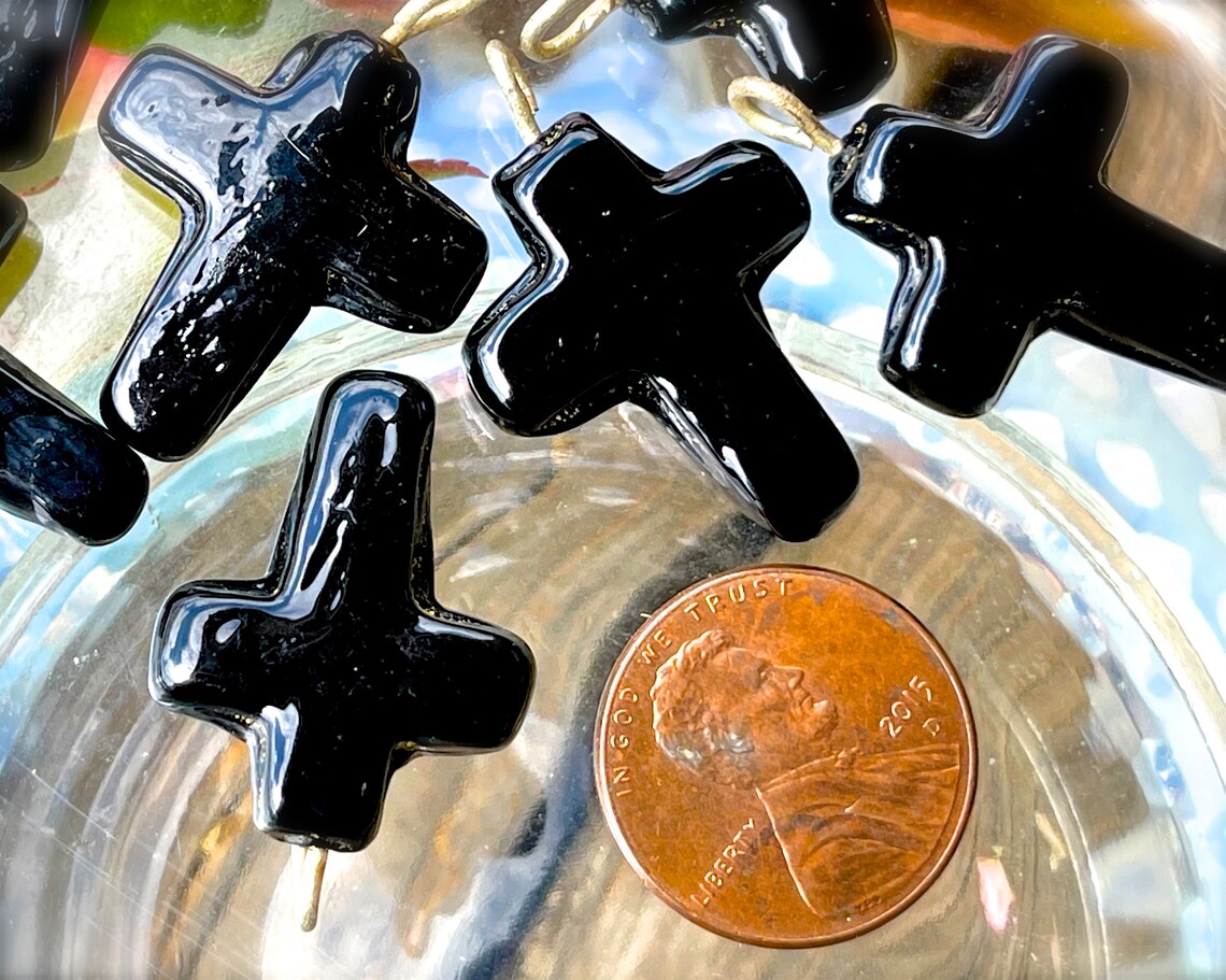 SUPPLY: 8pcs Large Black Glass Cross Charms Pendants - Etsy