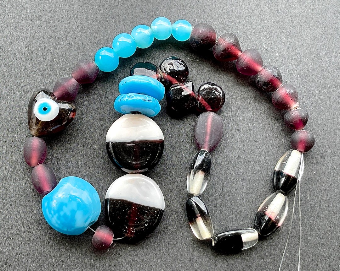 VINTAGE: Unique Glass Bead Strand - Furnace Crafted - Jewelry Beads ...