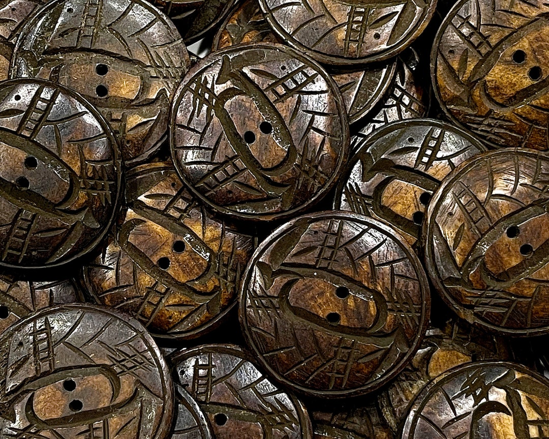 VINTAGE: Huge Hand Carved Rustic Bone Buttons - Natural Buttons ...