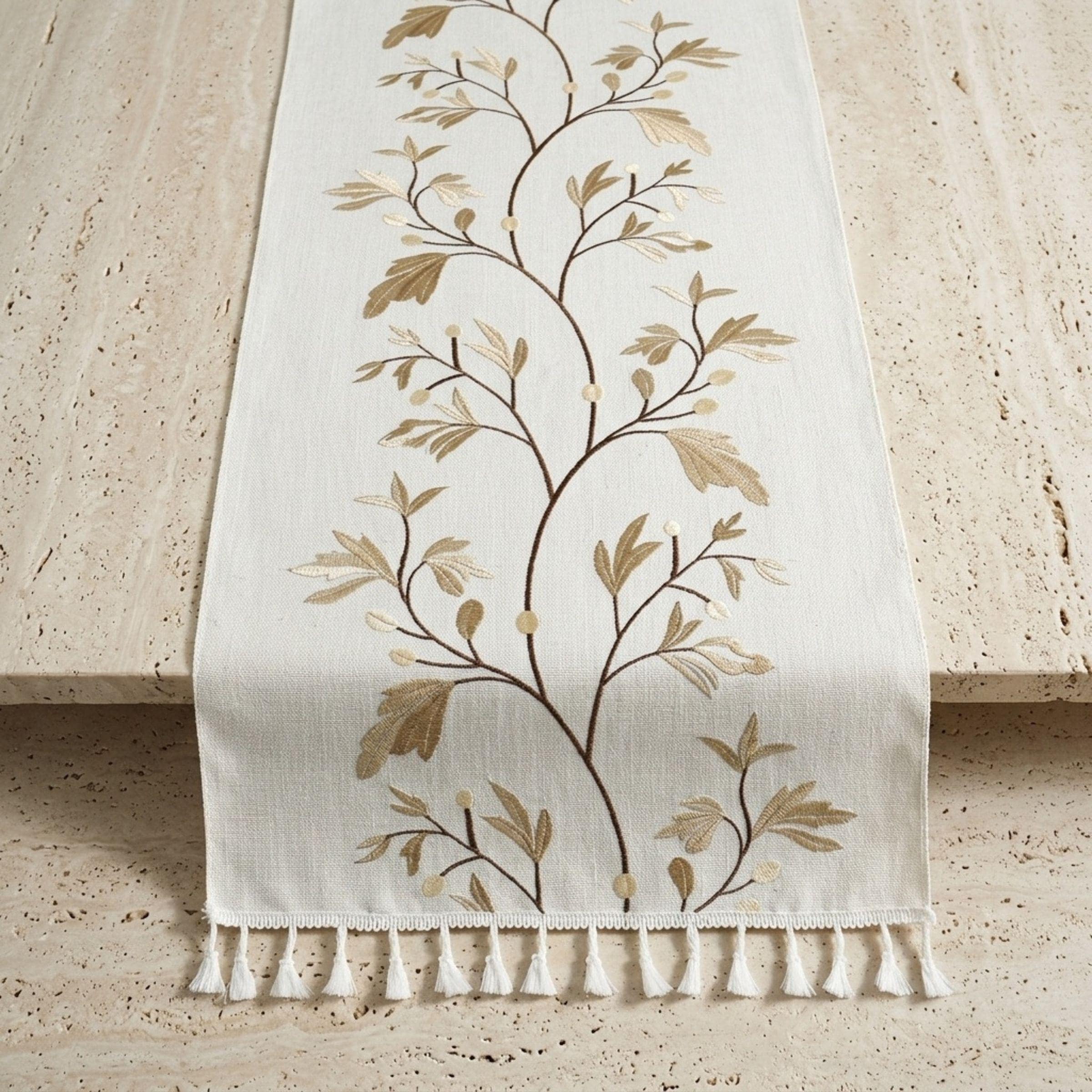 Linen Cotton Embroidered Table Runner, Farmhouse Dining Table Decor ...