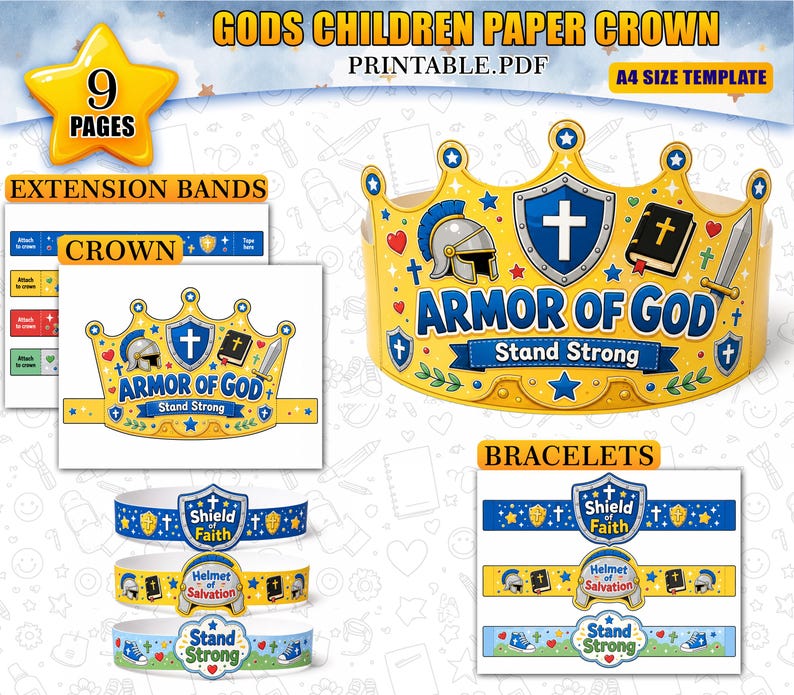 Armor of God Paper Crown and Bracelet Bible Craft, Sunday School VBS ...