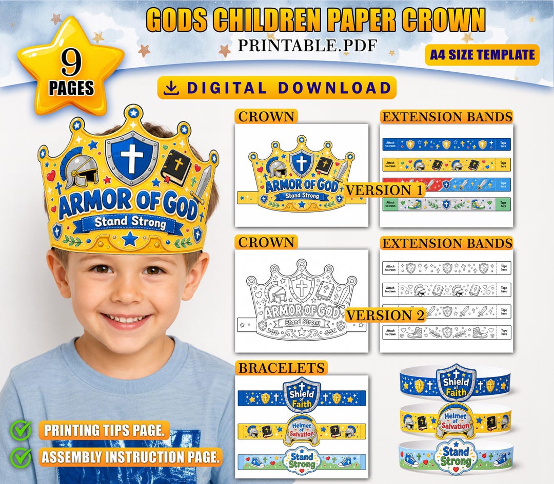 Armor of God Paper Crown and Bracelet Bible Craft, Sunday School VBS ...