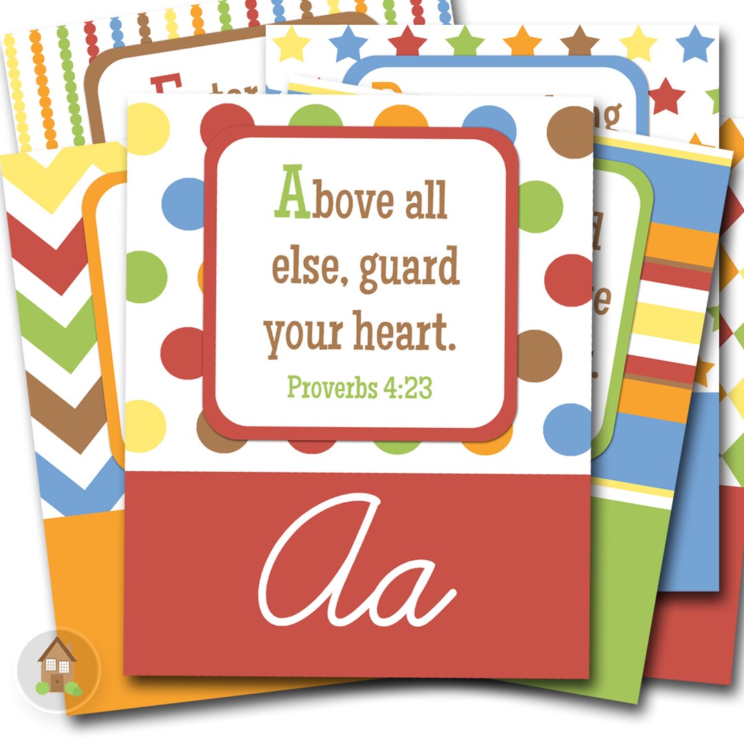 Digital Cursive Wall Alphabet With Bible Verses for Kids - Etsy