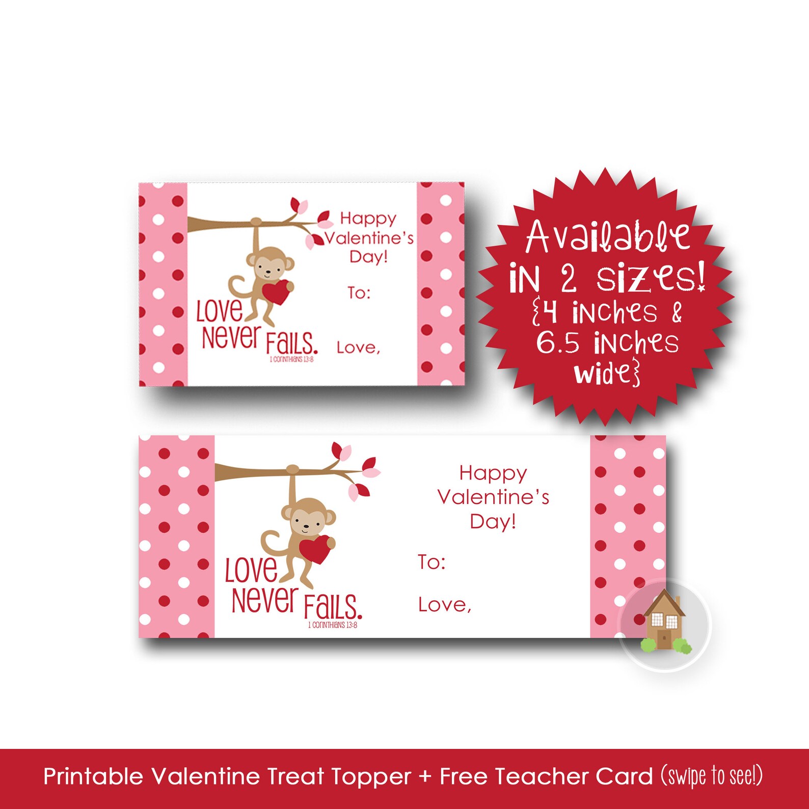 Girls Valentine | Treat Bag Topper for Kids | Monkey Valentine ...
