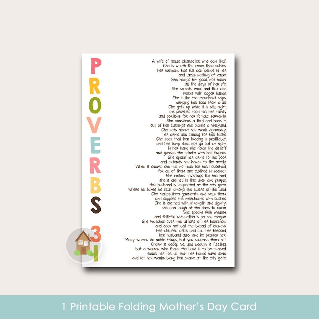 Mother's Day Printable Card | Proverbs 31 Mother's Day Card for Wife or ...