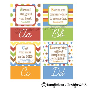 Digital Cursive Wall Alphabet With Bible Verses for Kids Classroom - Etsy
