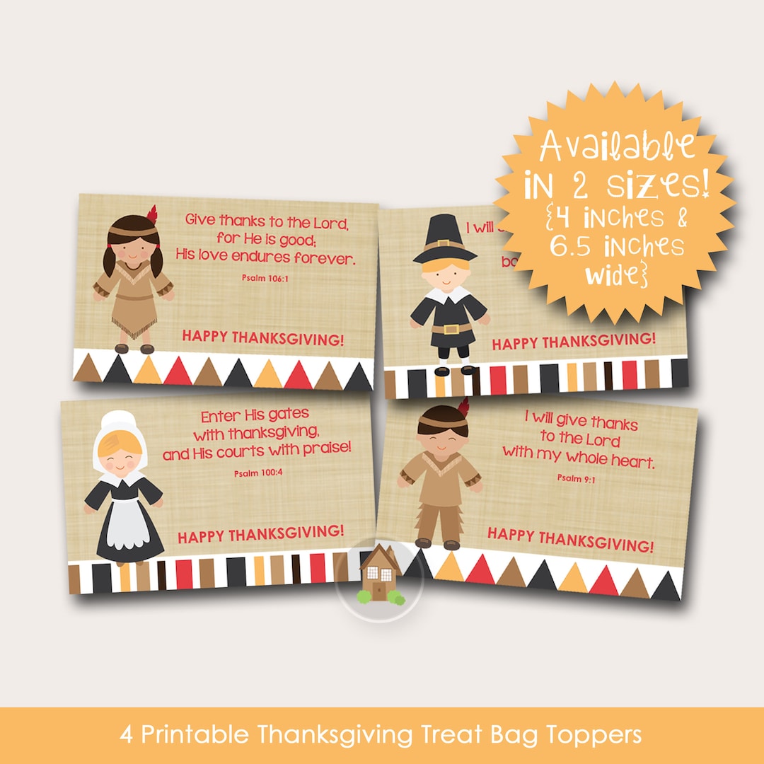 Thanksgiving Treat Bag Toppers for Kids | Pilgrims and Indians | DIY ...