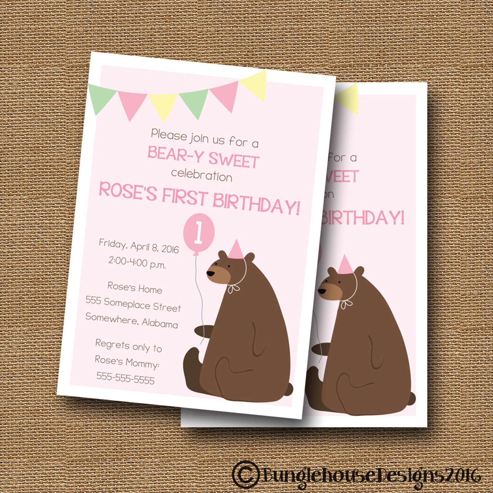 Bear Birthday Invitation Baby's First Birthday Teddy - Etsy