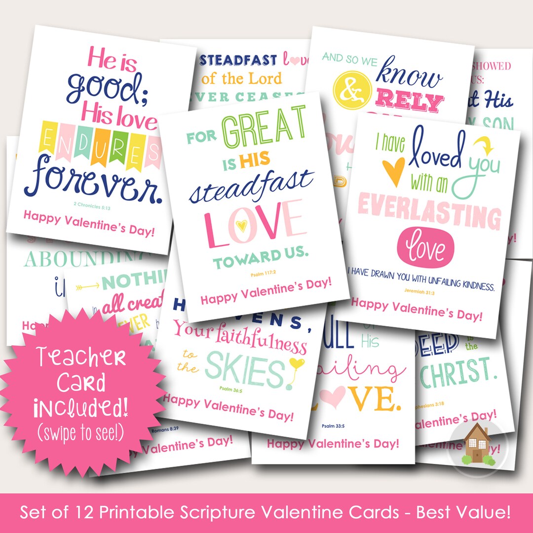 Set of 12 Scripture Valentines | Christian Valentines Bundle | Love of ...