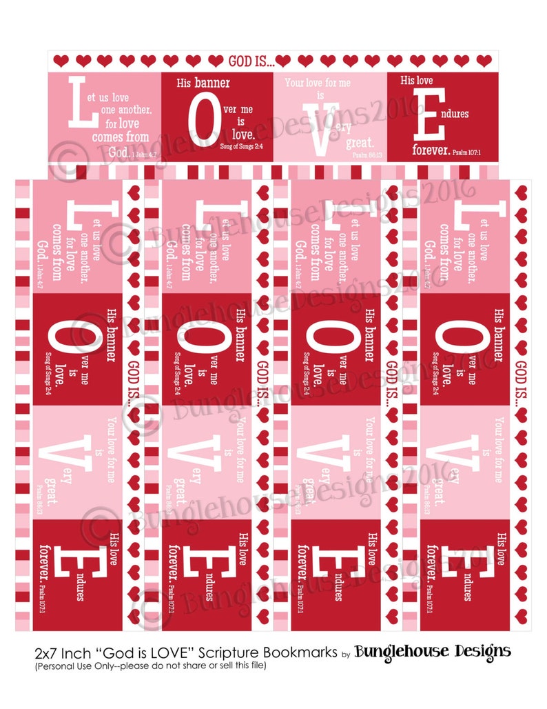 Printable Valentine's Day Bookmarks, God is Love Scripture, Bible Verse ...