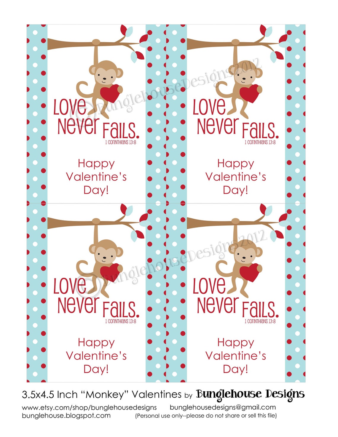 Kids Valentine Card | Monkey Valentine | DIY PRINTABLE | Christian ...