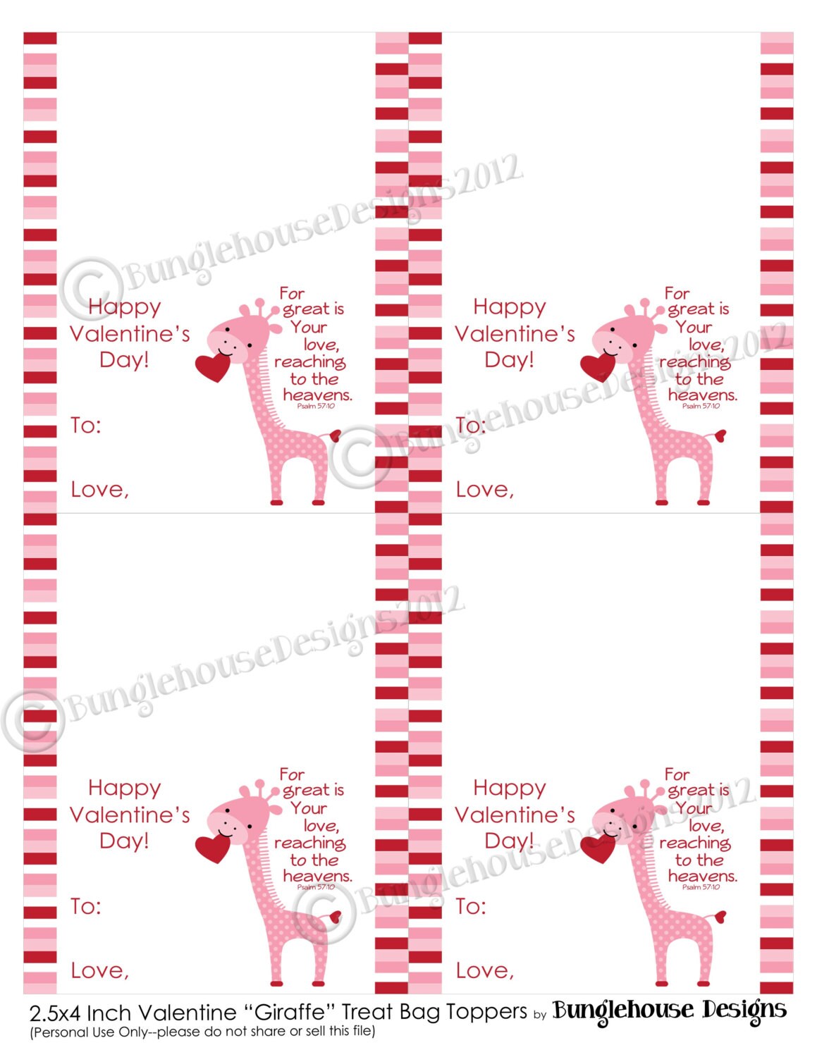 Classroom Valentine Treat Bag Topper for Kids Giraffe | Etsy