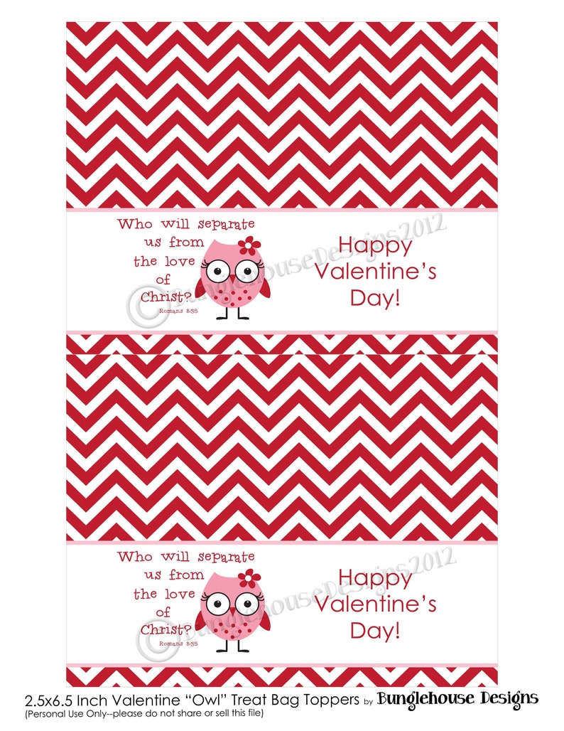 Owl Valentine Treat Bag Topper for Kids Treat Label DIY - Etsy